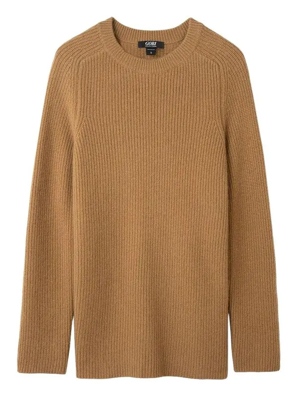 Gobi Cashmere Ribbed Sweater With Side Zippers - Almond