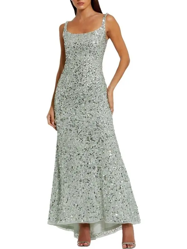 Mac Duggal Sequined Low Back Slip Gown - Sage