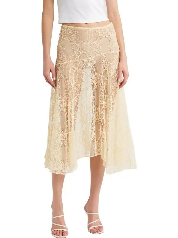 Lioness In Bloom Lace Midi Skirt - Cornsilk