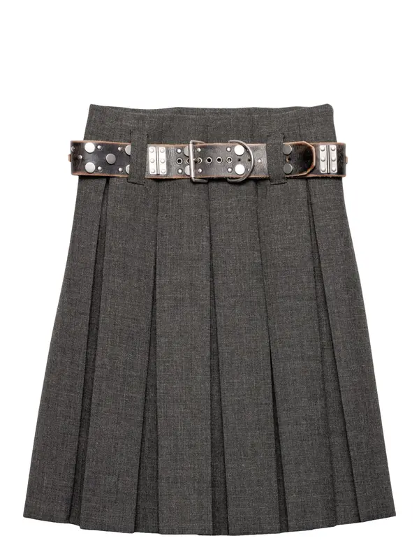 Prada Belted Pleated Skirt - Grey