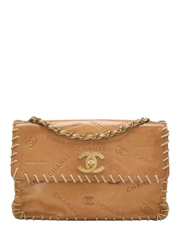 Chanel Debossed Logo Calfskin Half Flap Bag - Brown