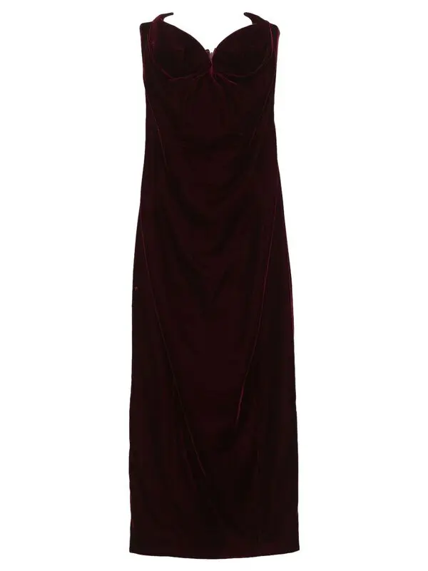 MUGLER Strapless Velvet Maxi Dress - Red
