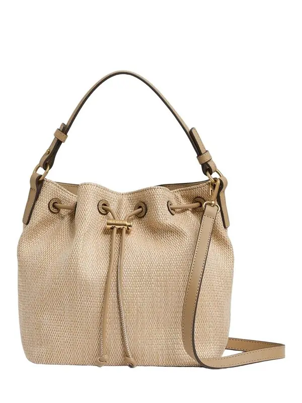 REISS Evie Raffia Bucket Bag - Natural