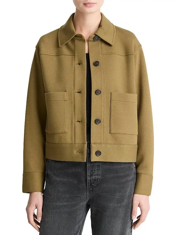Vince Cropped Patch Pocket Jacket - Dark Olive
