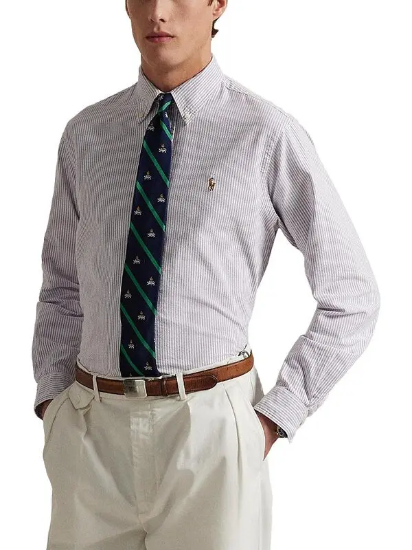 Polo Ralph Lauren Classic Fit Striped Oxford Shirt - Thistle/white