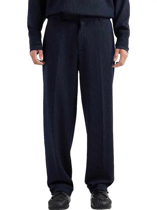 Emporio Armani Pinstriped Jersey Trousers - Blue Navy