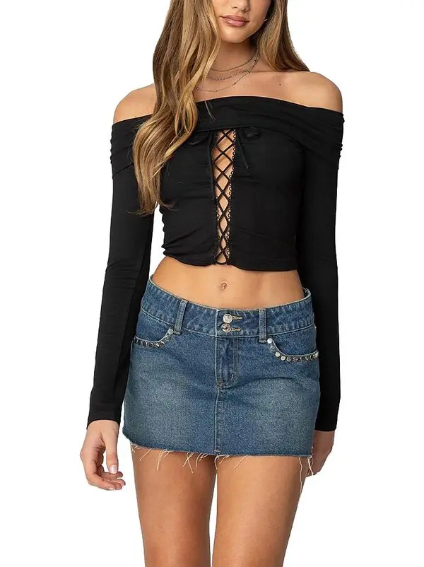 EDIKTED Lace Up Top - Black