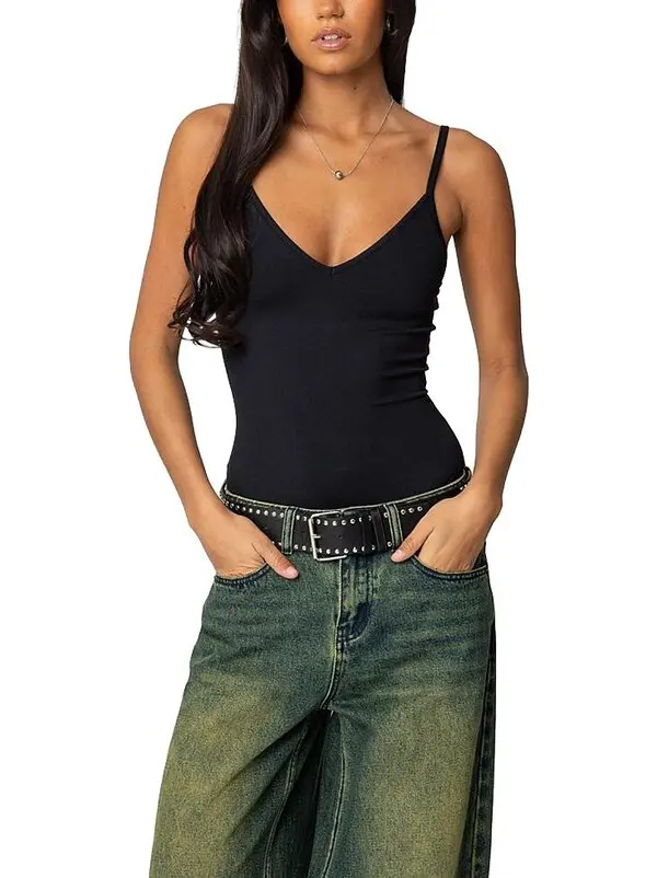 EDIKTED Teaghan Triangle Fitted Bodysuit - Black