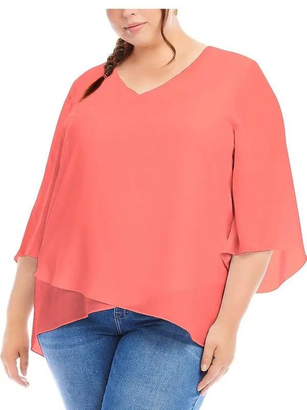 Karen Kane Bracelet Sleeve Asymmetric Top - Salmon