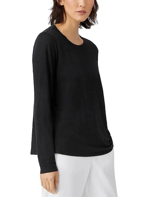 Eileen Fisher Linen Jersey Crewneck Tee - Black
