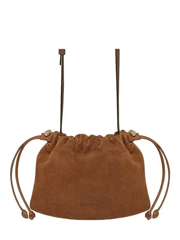 Strathberry Charlotte Drawstring Suede Crossbody Bag - Tan
