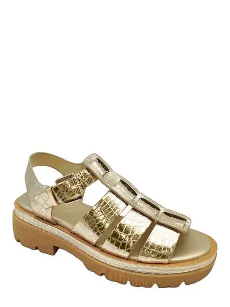 KENNETH COLE Herron Lizard Embossed Lug Sole Sandal - Soft Gold Leather