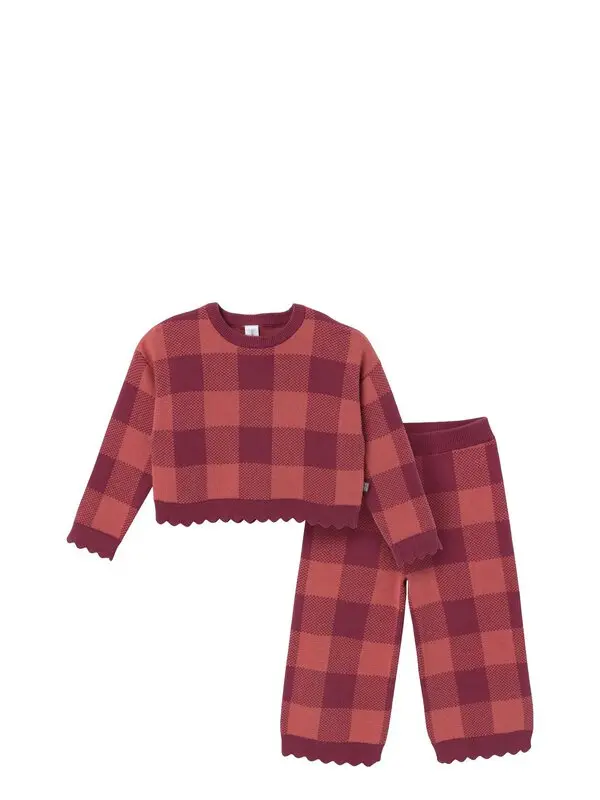 MODERN MOMENTS™ BY GERBER Scalloped Sweater & Pant Set - Dark Rose Check