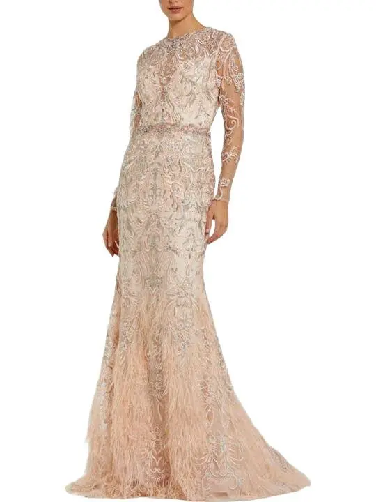 Mac Duggal Embroidered Illusion Trumpet Gown - Blush