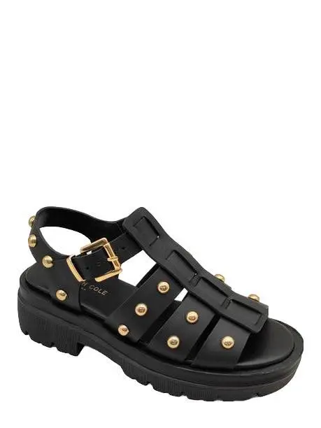 KENNETH COLE Herron Studded Sandals - Black Leather