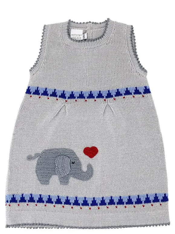 MELANGE COLLECTION Elephant Applique Dress - Grey