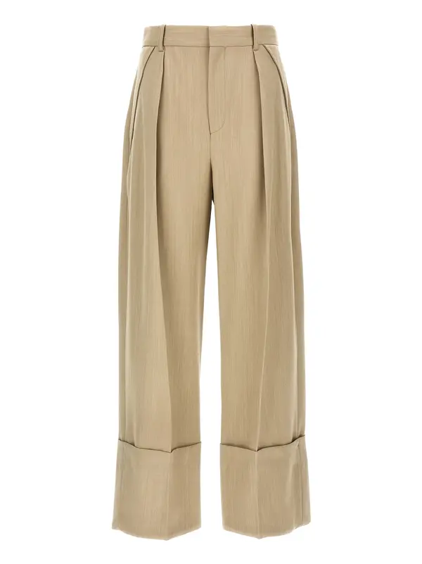 Victoria Beckham Maxi Turn-up Trousers - Beige