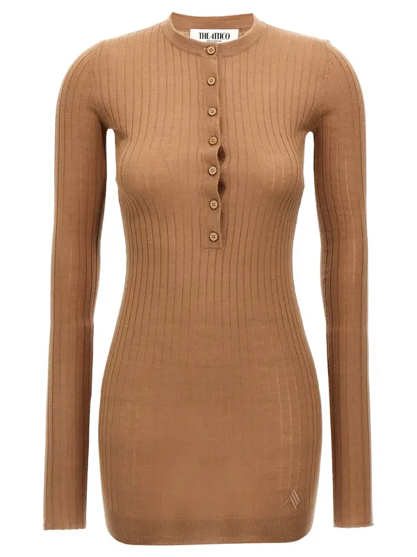 Attico Ribbed Knit Mini Dress - Brown