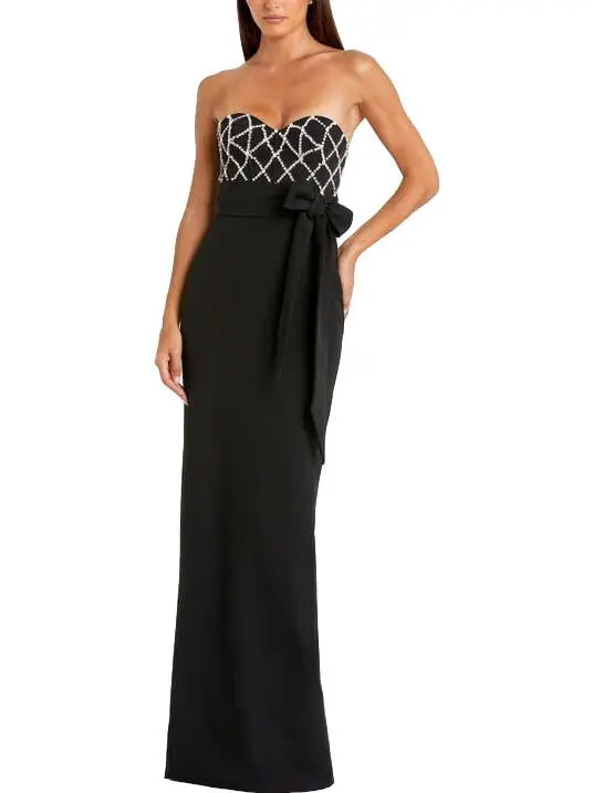 Mac Duggal Strapless Crepe Gown With Embellished Bustier - Black