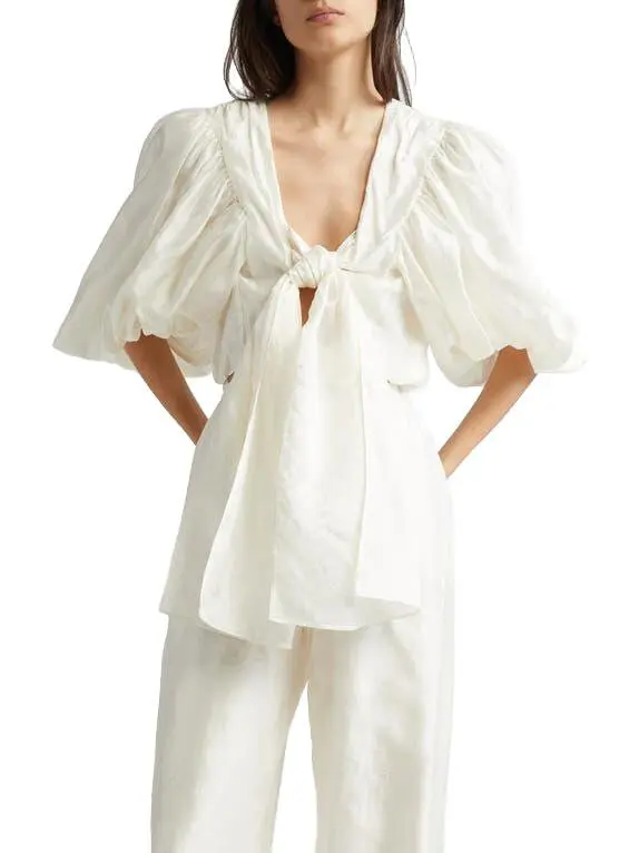 EENK Tie-front Silk Bolero Top - Ivory