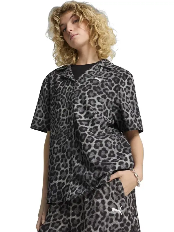 PUMA Leopard Print Woven Shirt - Black