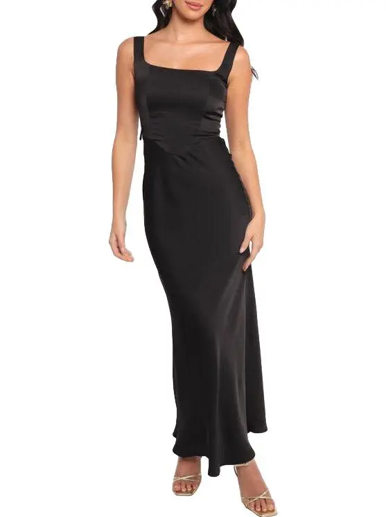 PETAL & PUP Emile Hammered Satin Maxi Dress - Black