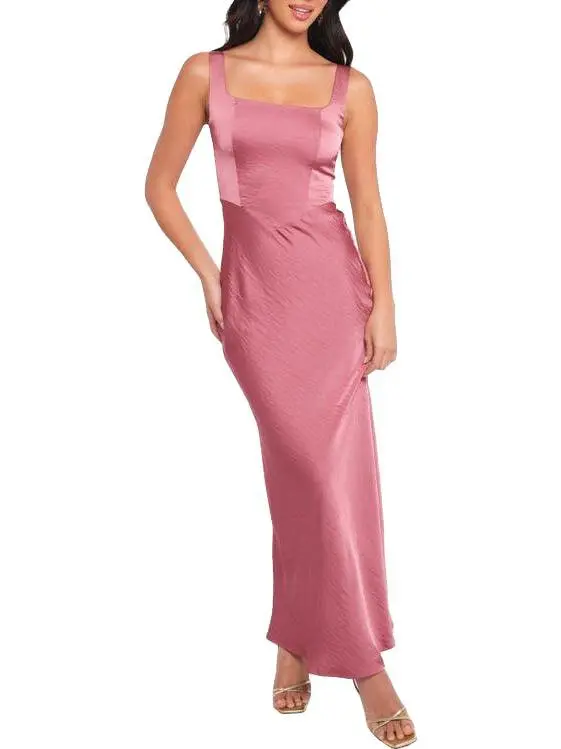 PETAL & PUP Emile Hammered Satin Maxi Dress - Rose