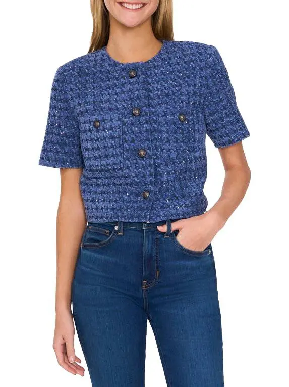 CECE DUPRAZ Crop Tweed Jacket - Ocean Blue