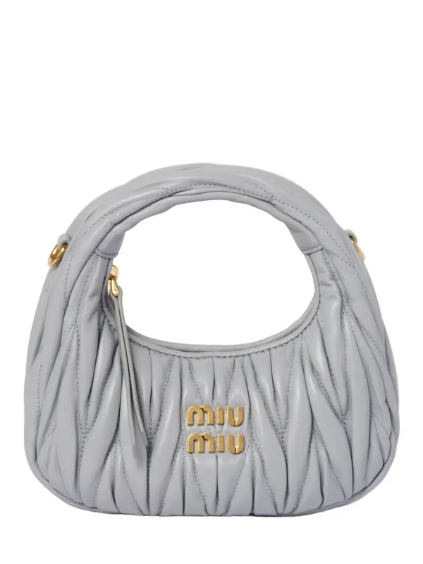 Miu Miu Wander Matelassé Nappa Leather Mini Hobo Bag - Pearl Gray