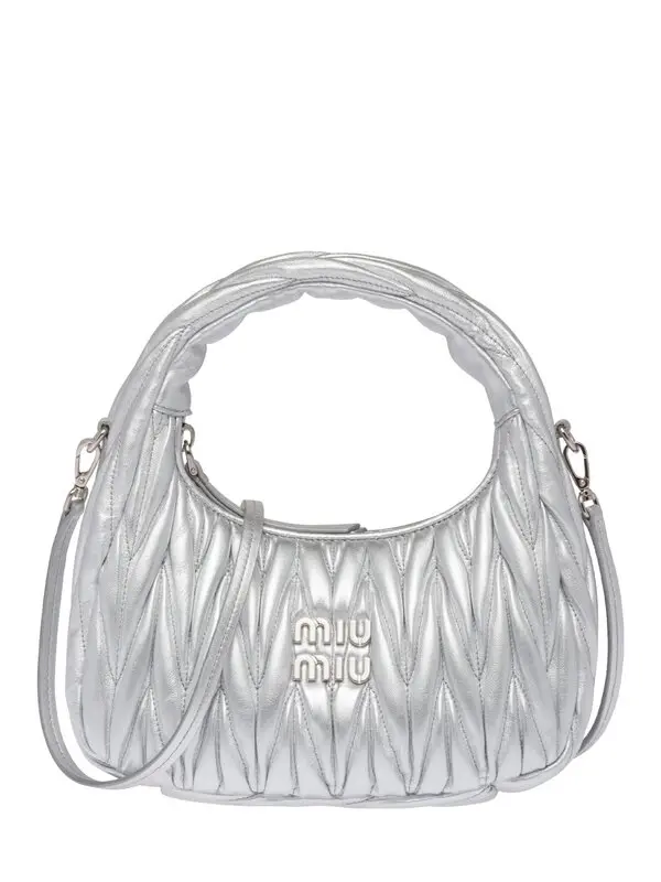 Miu Miu Wander Matelassé Nappa Leather Hobo Bag - Silver