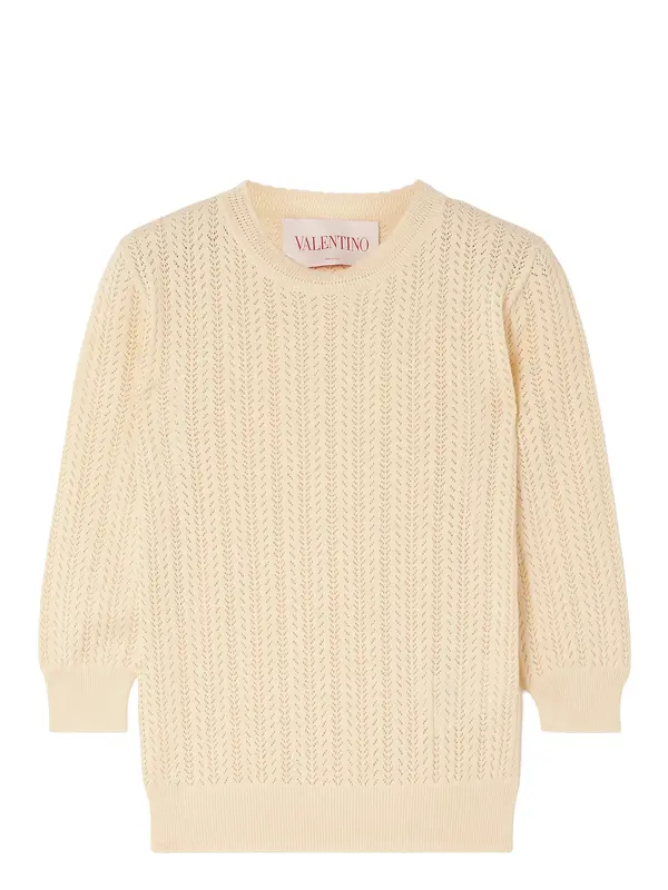 Valentino Garavani Pointelle-knit Cotton Sweater - Cream