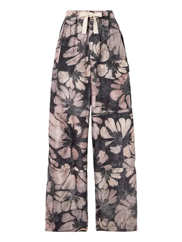 Dries Van Noten Grosgrain-trimmed Floral-print Silk-voile Wide-leg Pants - Purple
