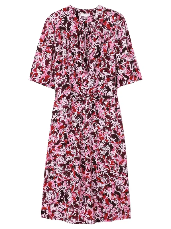 Dries Van Noten Gathered Printed Crepe Midi Dress - Pink