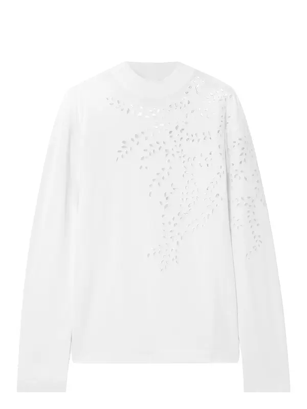Dries Van Noten Broderie Anglaise Cotton-jersey T-shirt - White