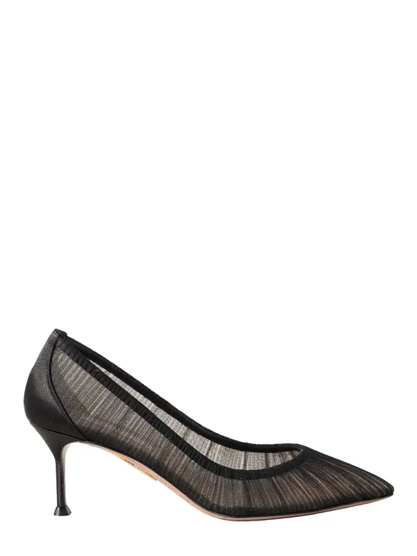 AQUAZZURA 65 Satin-trimmed Ruched Tulle Point-toe Pumps - Black
