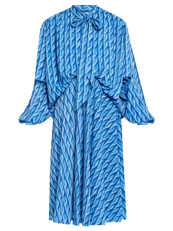 Balenciaga Cable Knit-print Double-sleeve Midi Shirtdress - Bleu