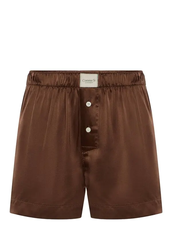 Comme Si La Boxer Classica Silk-charmeuse Shorts - Brown