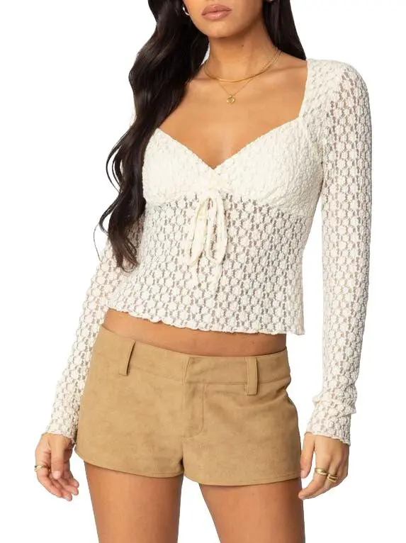 EDIKTED Laila Long Sleeve Lace Top - Cream