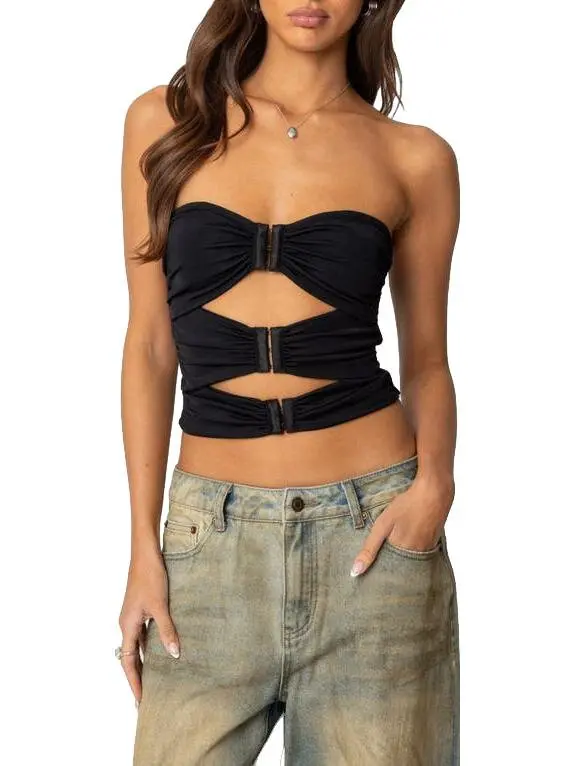 EDIKTED Ariella Cutout Strapless Top - Black