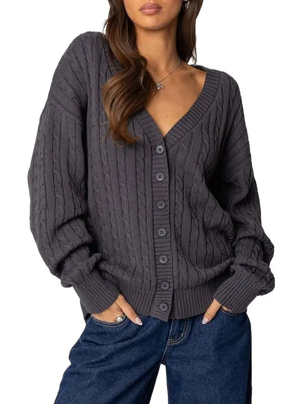 EDIKTED Francine Cotton Cardigan - Dark-gray