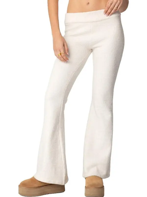 EDIKTED Plush Flare Pants - Cream