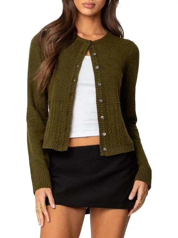 EDIKTED Half Cable Stitch Cardigan - Olive