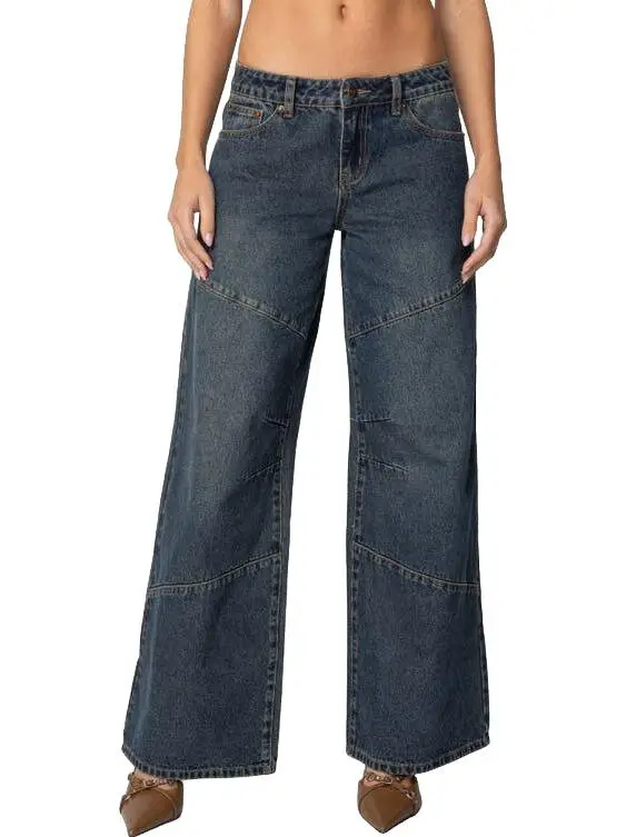 EDIKTED Laney Low Rise Wide Leg Jeans - Blue