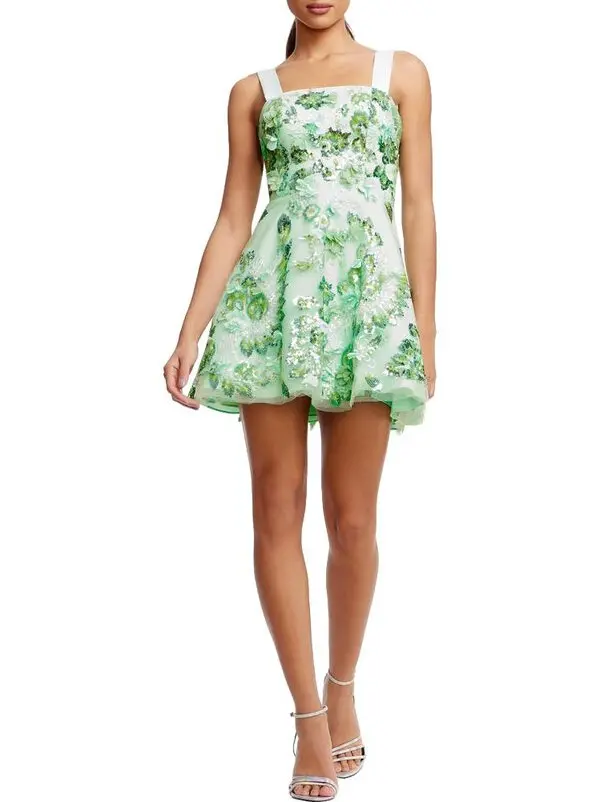 Dress The Population Aurelia Embellished Fit & Flare Minidress - Sage Multi