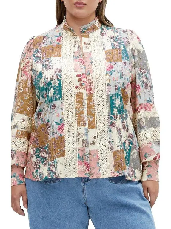 City Chic Floral Print Lace Shirt - Whimsical