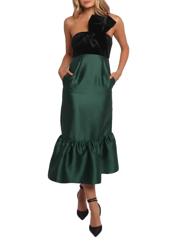 PETAL & PUP Amelia One-shoulder Dress - Black/ Emerald