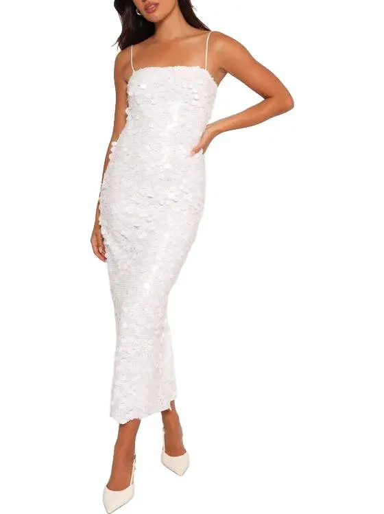 PETAL & PUP Letta Paillette Sheath Gown - White