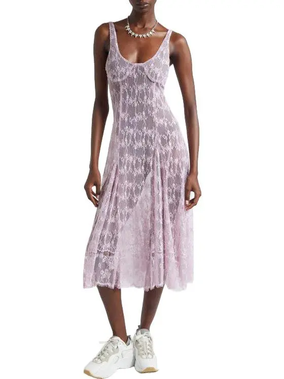 Collina Strada Pamela Sheer Lace Slipdress - Mauve