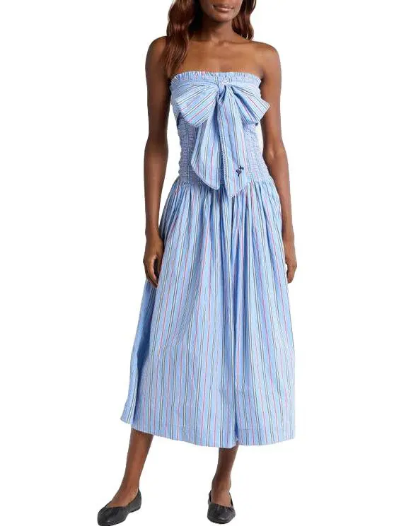 DAMSON MADDER Mia Tie Neck Strapless Midi Dress - Blue