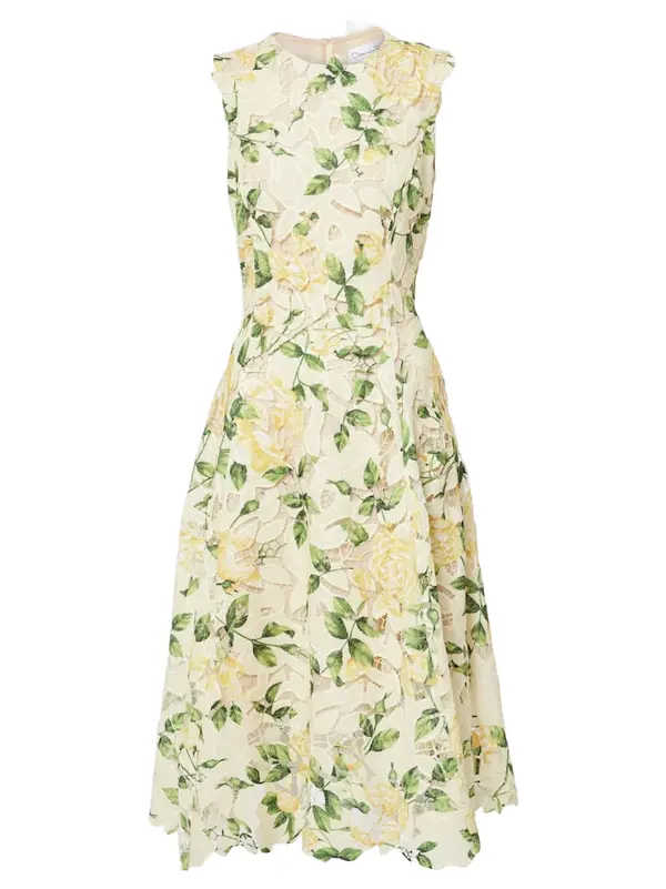 Oscar De La Renta Printed Midi Dress - Yellow